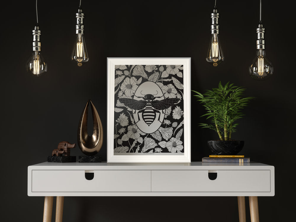 ELEMENTAL BEE print : black/ white – The Curious Department
