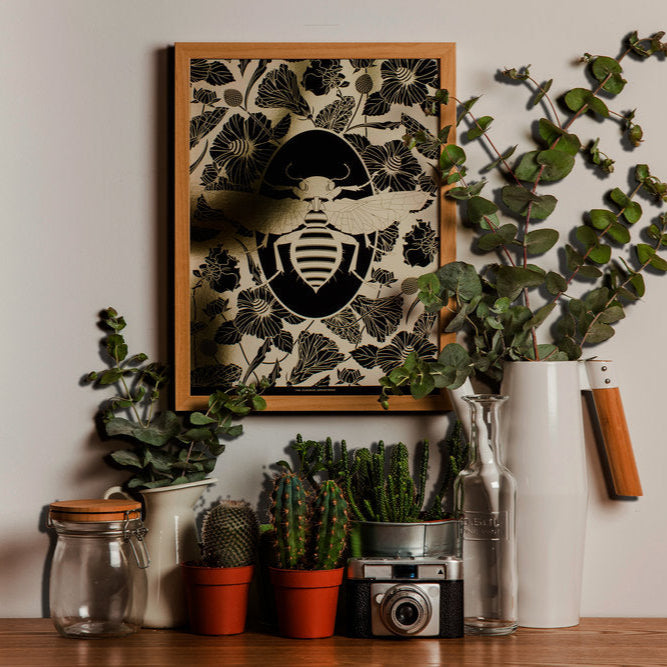 ELEMENTAL BEE print : black/ gold – The Curious Department